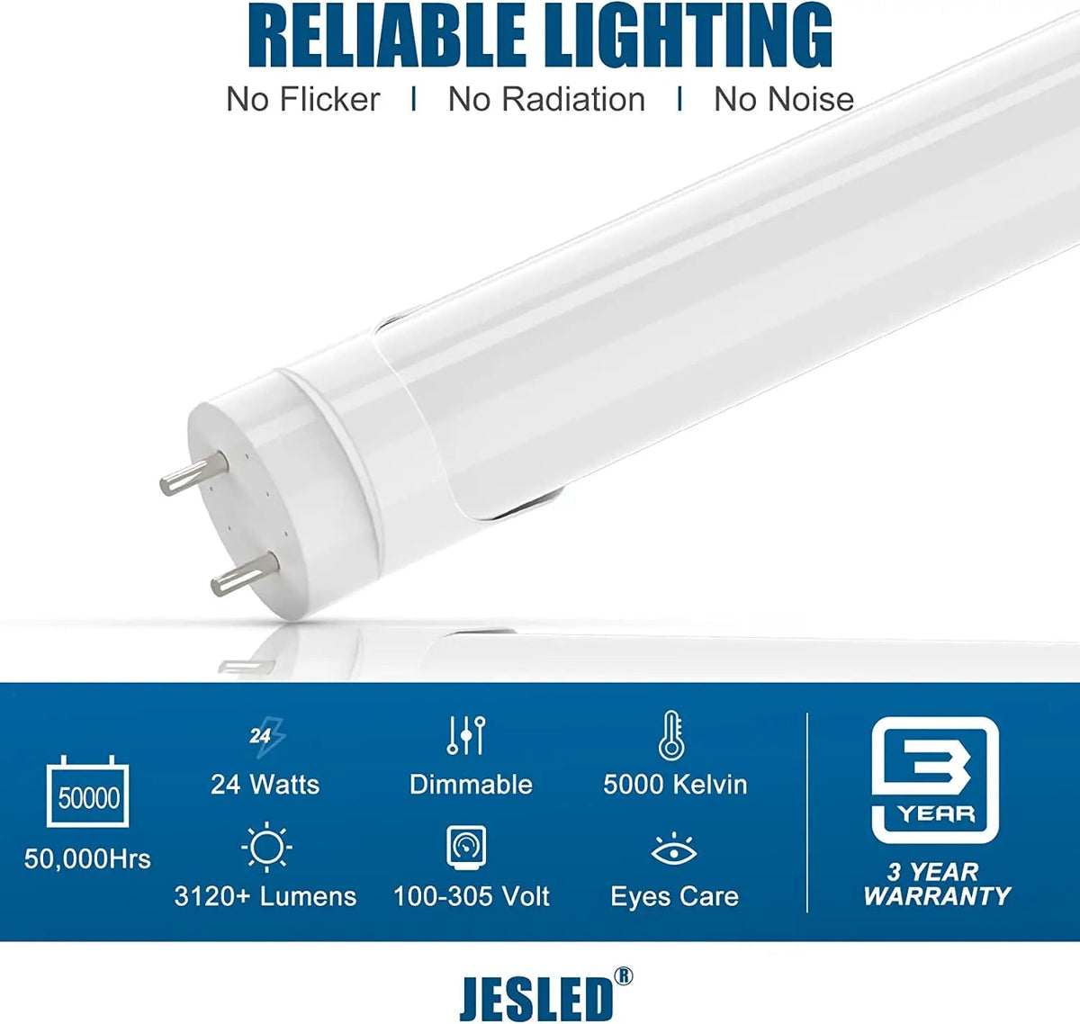 JESLED Dual Row Dimmable 3FT T8 LED Bulbs 18W | G13 LED Tube Light Frosted – JESLED Lighting