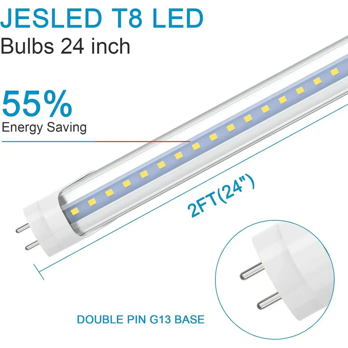JESLED Single Row T8 LED Bulbs 2FT 10W | G13 LED Tube Light | Type A+B ...