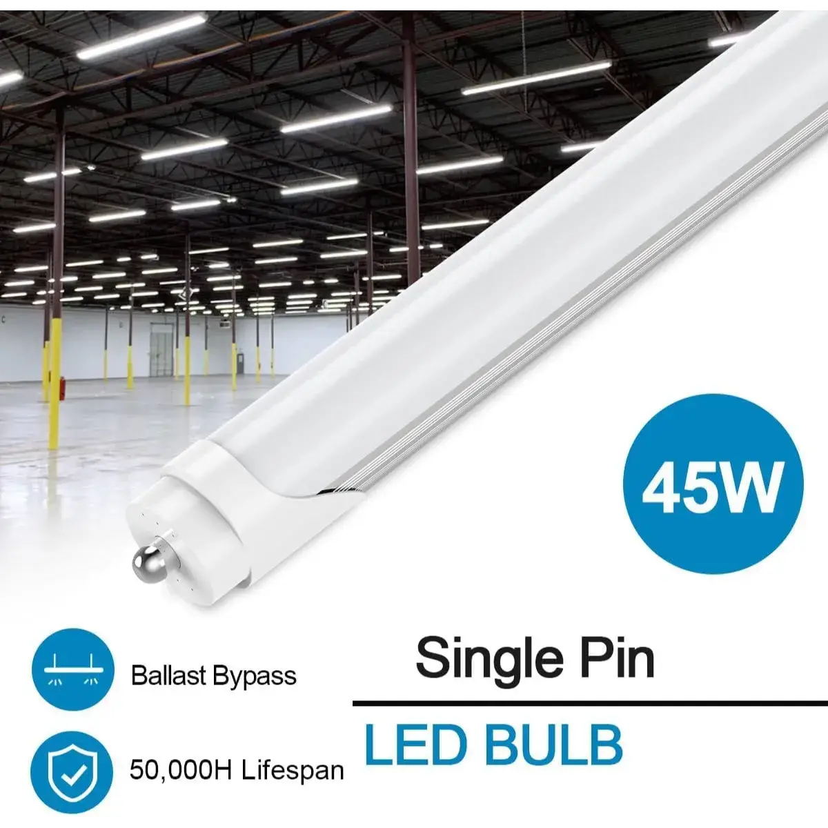 JESLED Single Row T8 Single Pin LED Bulbs 8FT 45W Frosted | Double ...