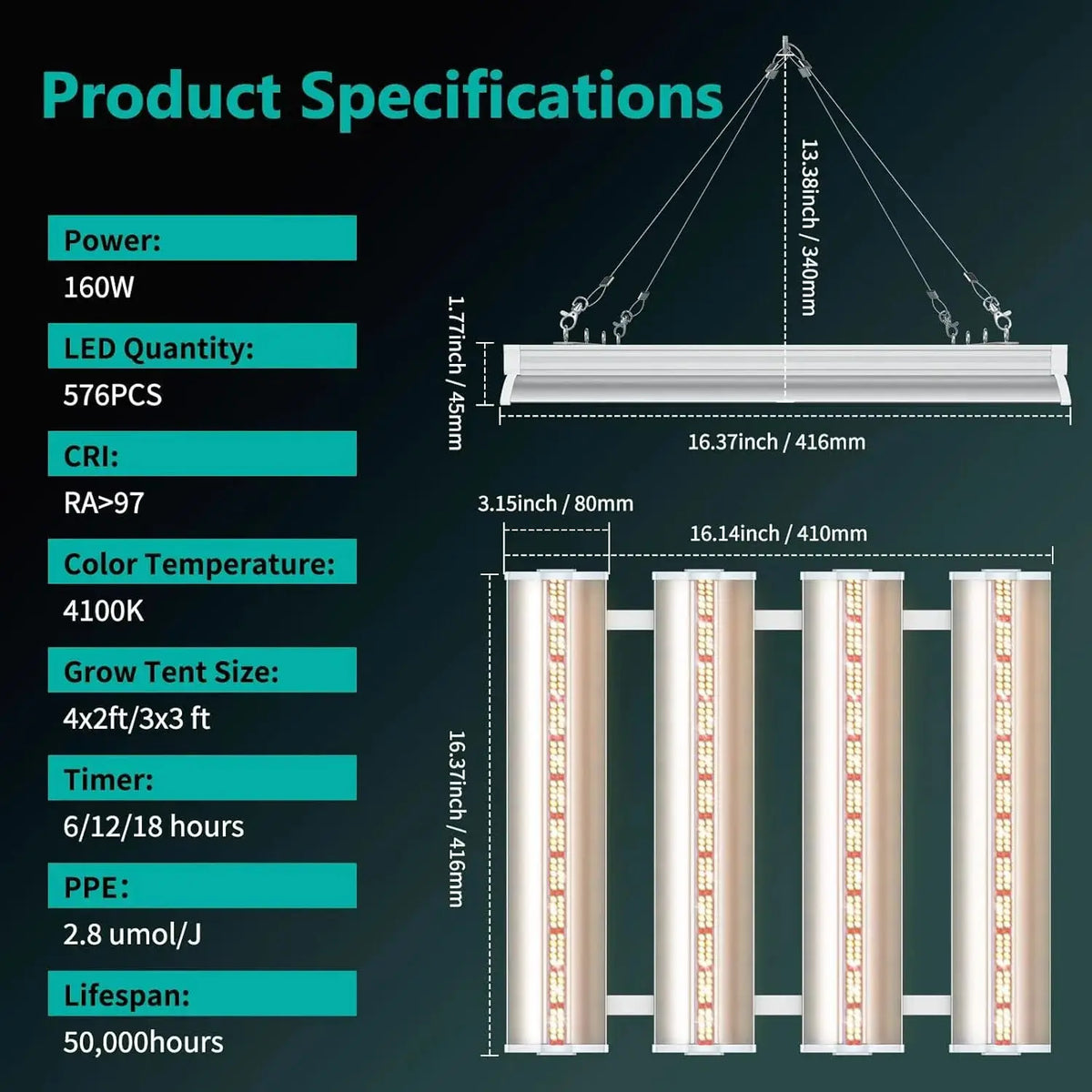 JESLED T8 160W 1.4FT LED Grow Light Full Spectrum High PPFD with Timer – JESLED Lighting
