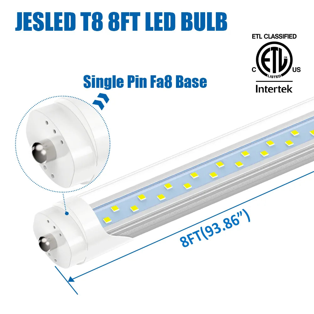 JESLED Dual Row 8FT Single Pin FA8 LED Bulbs 50W Clear | Type A+B ...