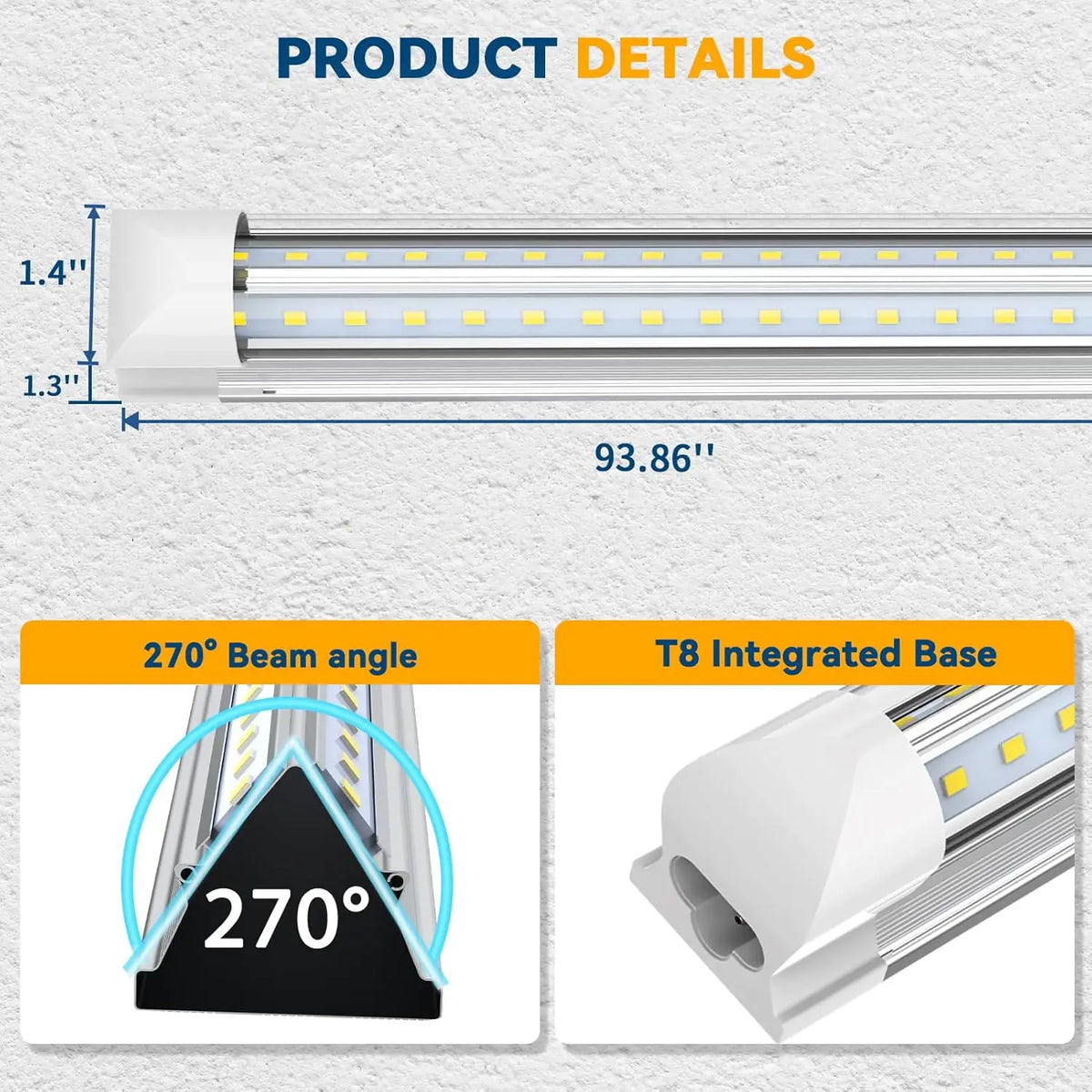 JESLED V Shape High Output T8 LED Shop Light 8FT 100W Clear 15000Lm ...